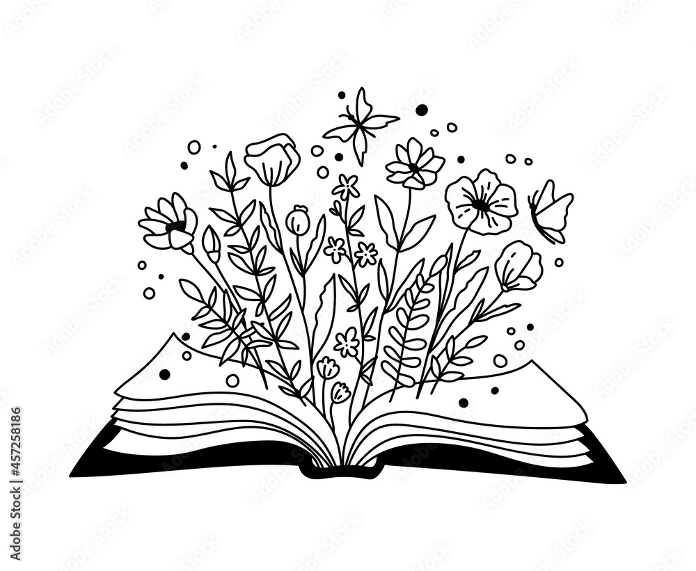 Floral Book isolated clipart, Opened book and wildflowers boho ...