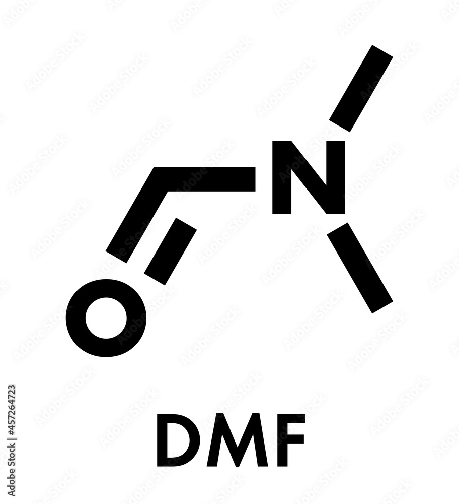Dimethylformamide (DMF) chemical solvent molecule. Skeletal formula ...