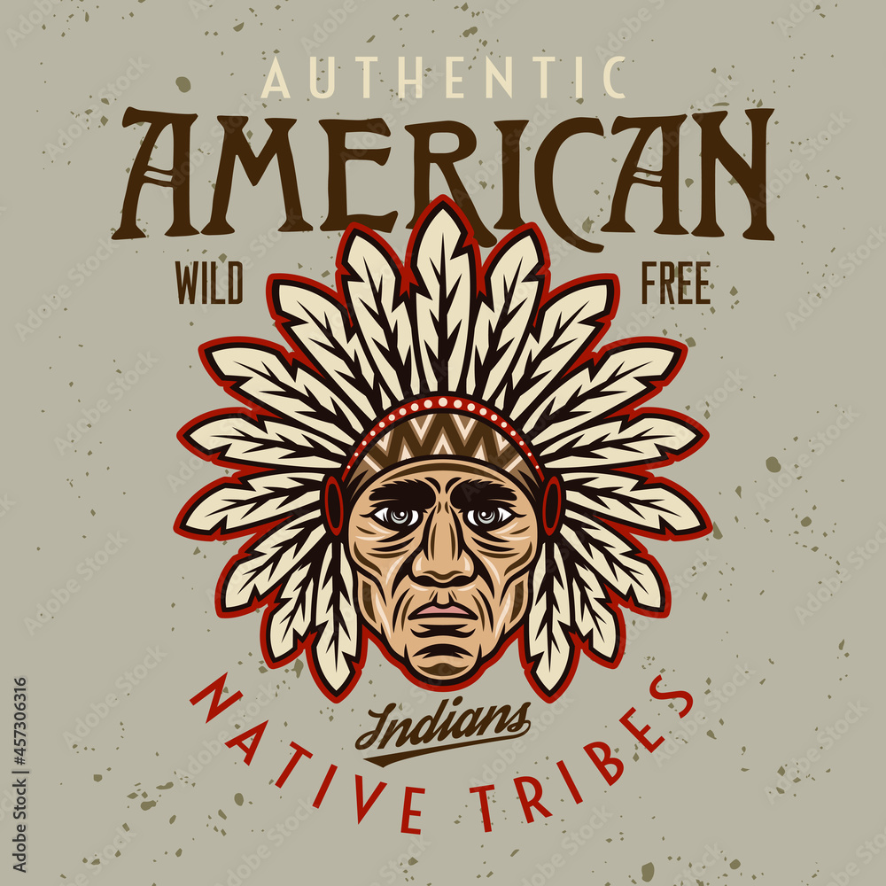 Native american indians vector vintage emblem, label, badge or logo ...