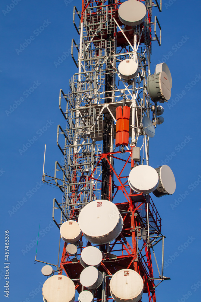 telecommunications tower of different mobile phone, radio and ...
