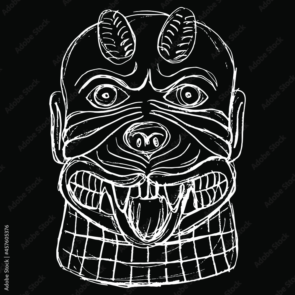 Head of Assyrian or Babylonian evil monster demon Pazuzu. Hand drawn ...