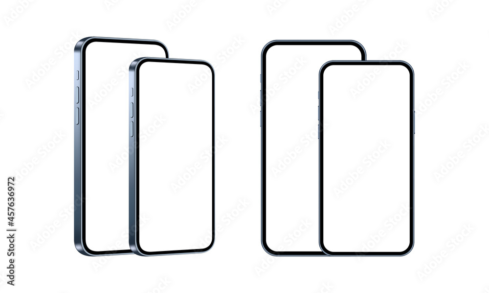 Modern Blue Mobile Phones Mockups Isolated on White Background, Front ...