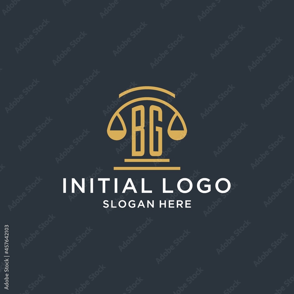 BG initial with scale of justice logo design template, luxury law and ...
