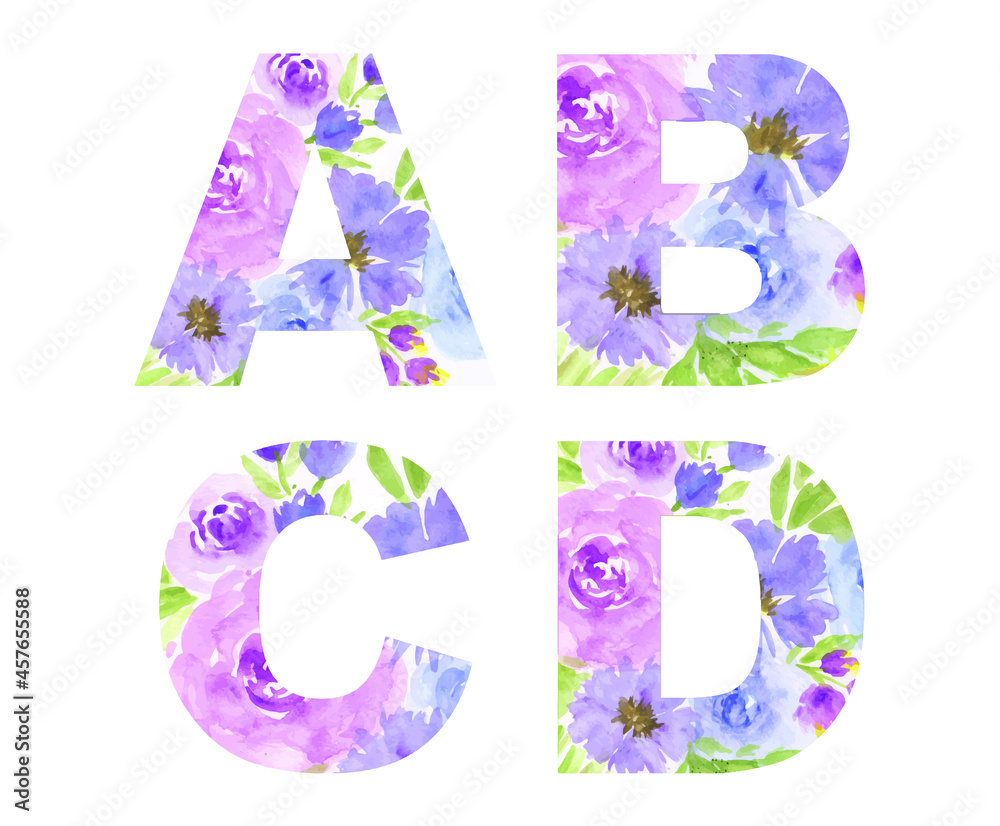 Capital English letters set,Letter ABCD. Vector watercolor alphabet ...