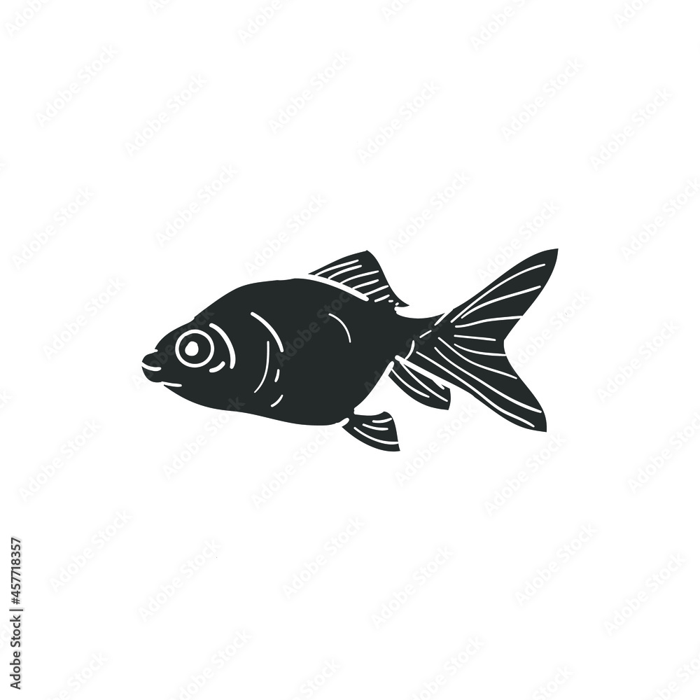 Goldfish Pet Icon Silhouette Illustration. Domestic Fish Vector Graphic ...