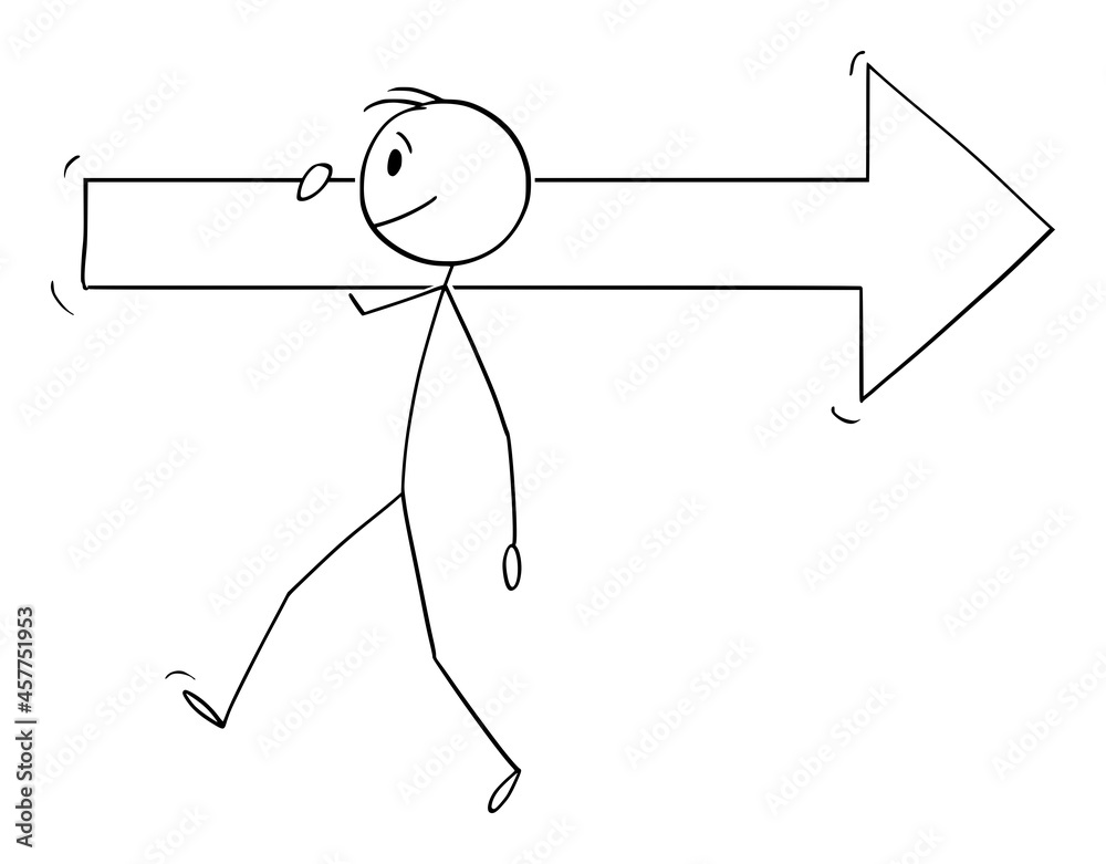 Walking Person Carrying Big Arrow , Vector Cartoon Stick Figure ...