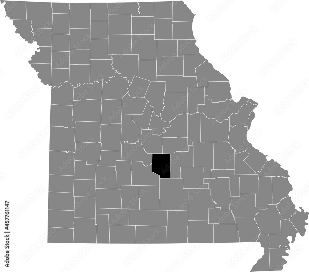 Black highlighted location map of the Pulaski County inside gray map of ...
