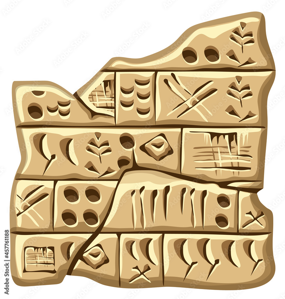 Akkadian cuneiform, assyrian and sumerian writing. Old script alphabet ...