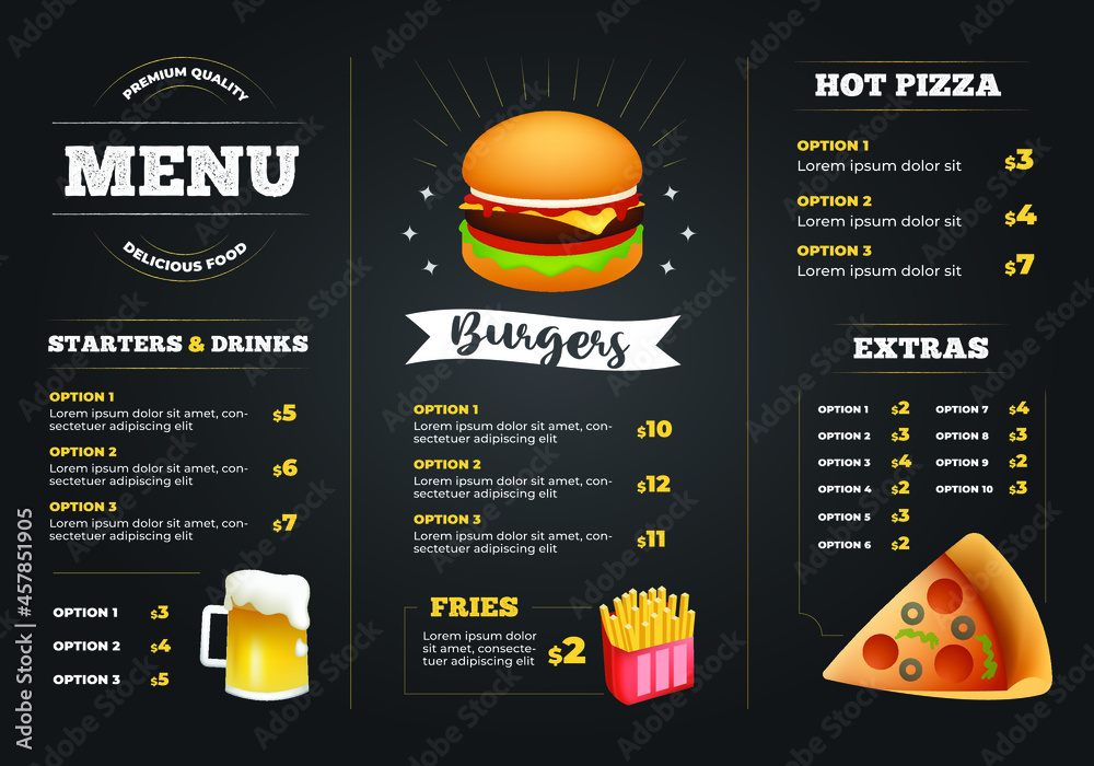 Fast food restaurant menu brochure design vector template. Drinks list ...