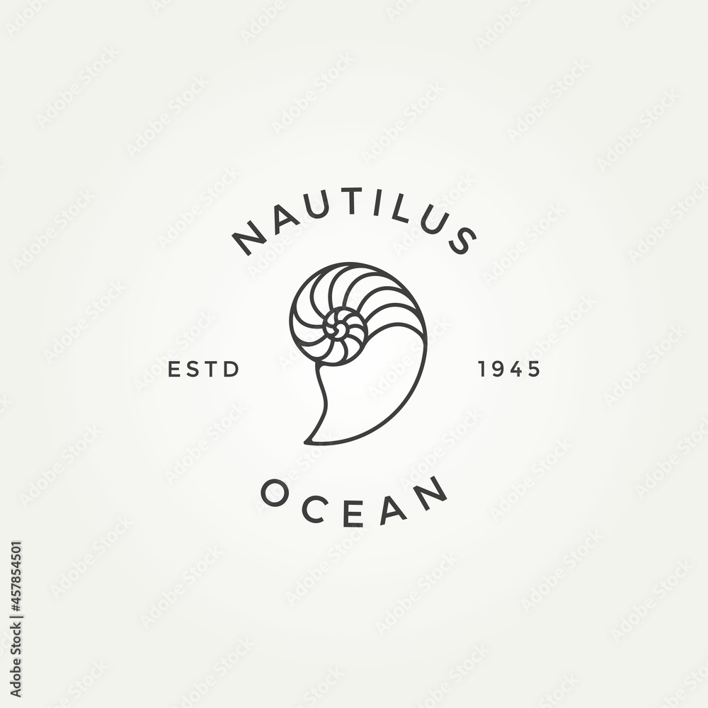 nautilus seashell minimalist line art badge logo icon template vector ...