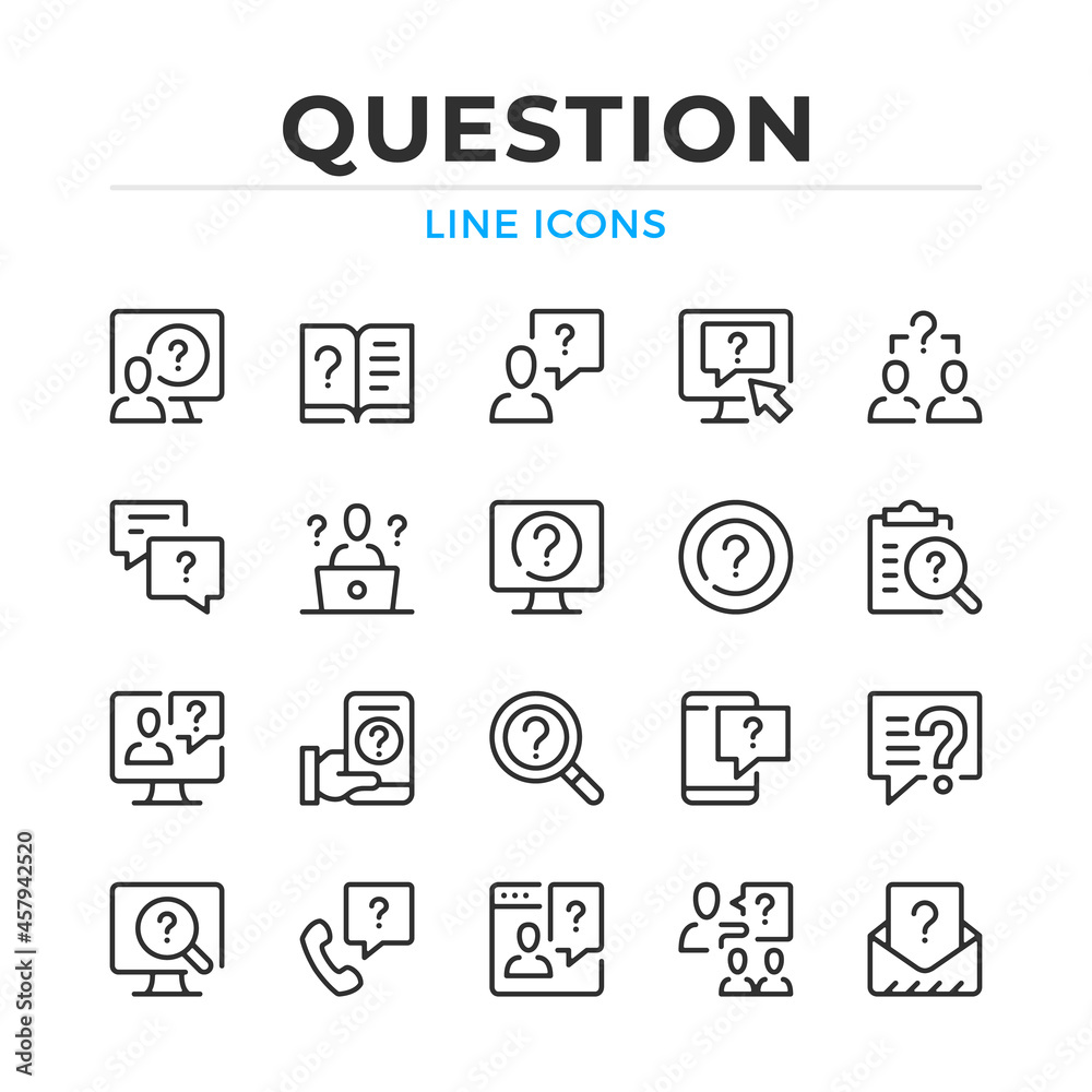 Question line icons set. Modern outline elements, graphic design concepts, simple symbols ...