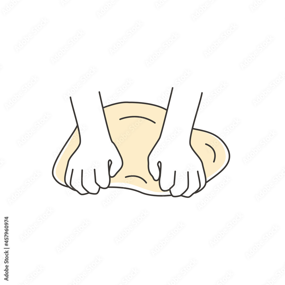 Kneading dough outline icon. Hands and batter. Homemade bakery. Making ...