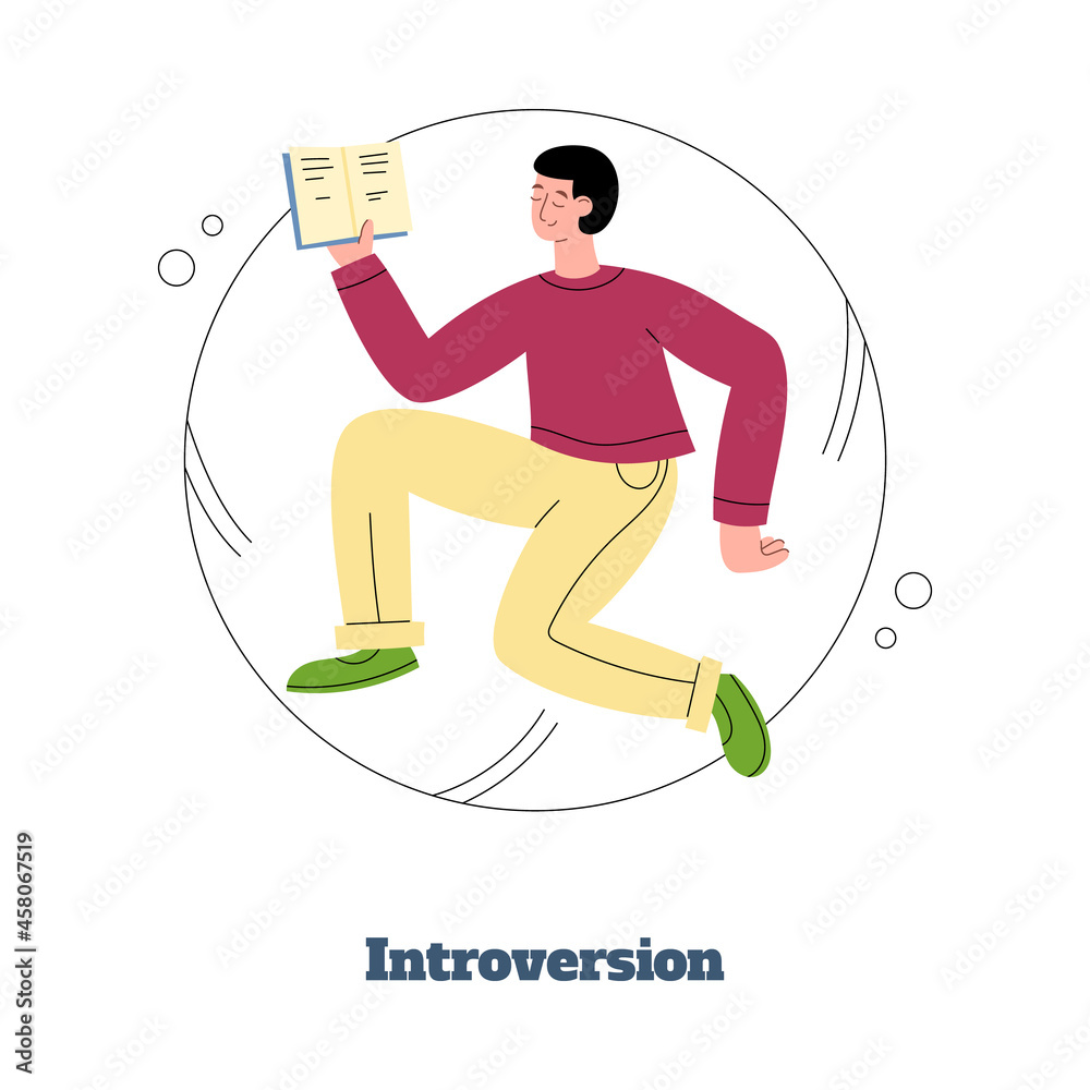 Introversion type of MBTI personality flat cartoon vector illustration ...
