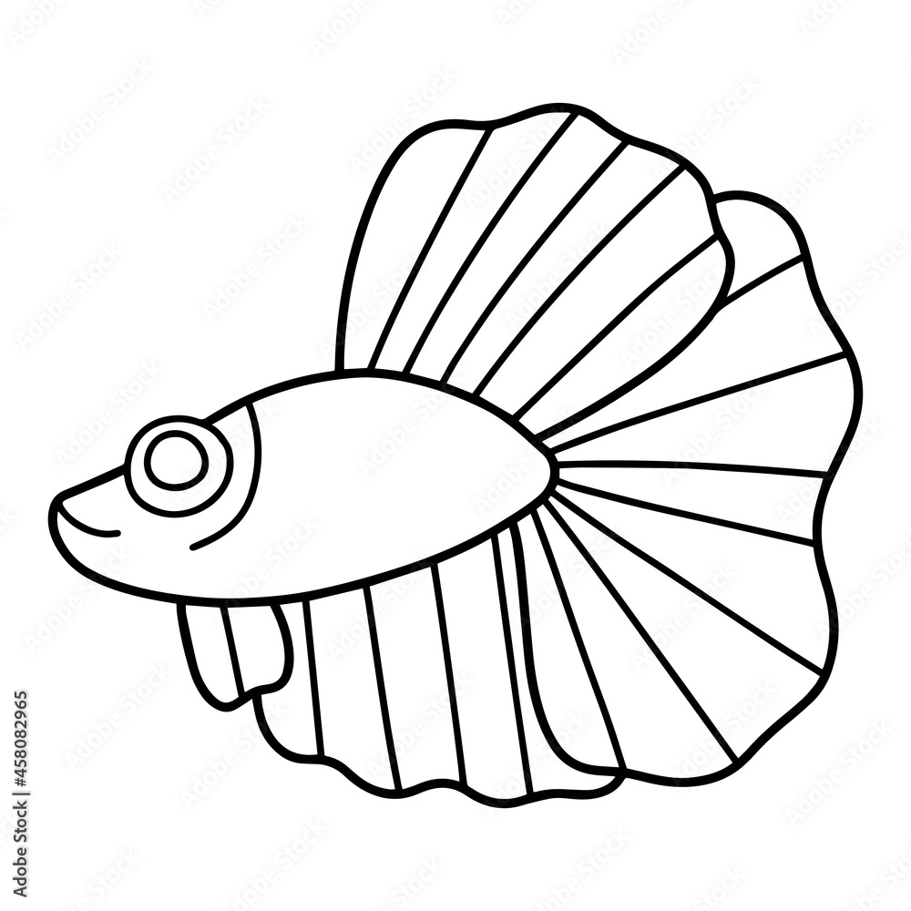 Halfmoon betta fish hand-drawn character coloring page for kids vector ...