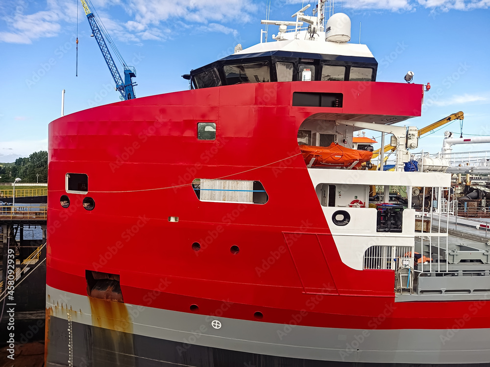 stern superstructure of a dry cargo ship with a captain's bridge and ...