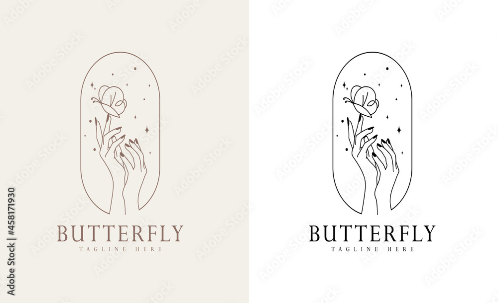feminine Beauty boho logo collection with magical hand, nails, rose ...