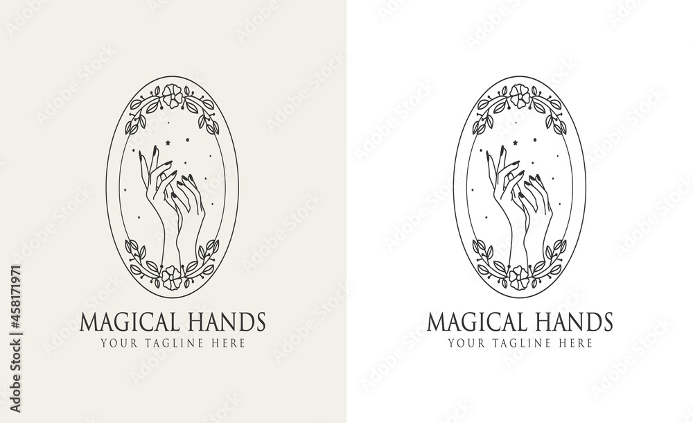 feminine Beauty boho logo collection with magical hand, nails, rose ...