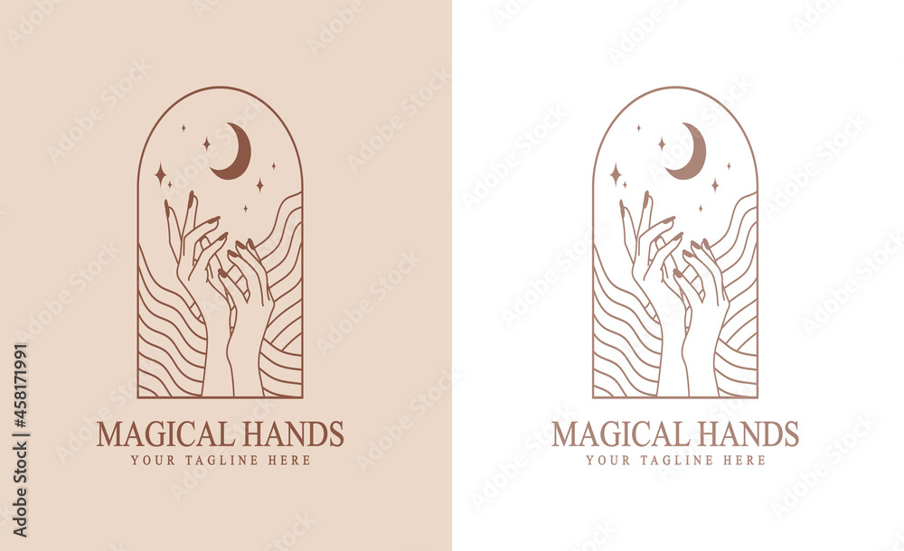 feminine Beauty boho logo collection with magical hand, nails, rose ...