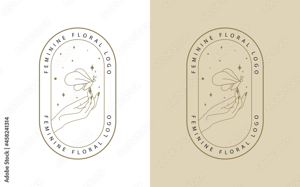 feminine Beauty boho logo collection with magical hand, nails, rose ...
