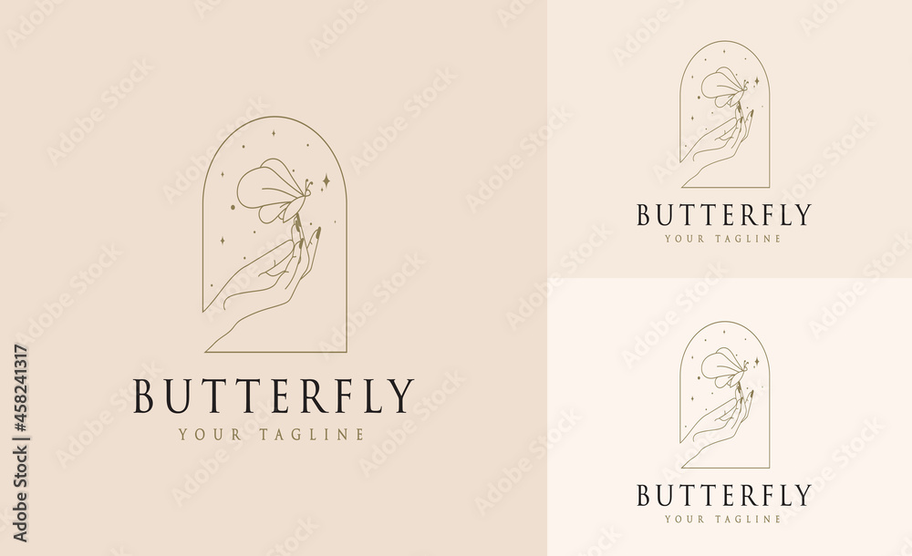 feminine Beauty boho logo collection with magical hand, nails, rose ...