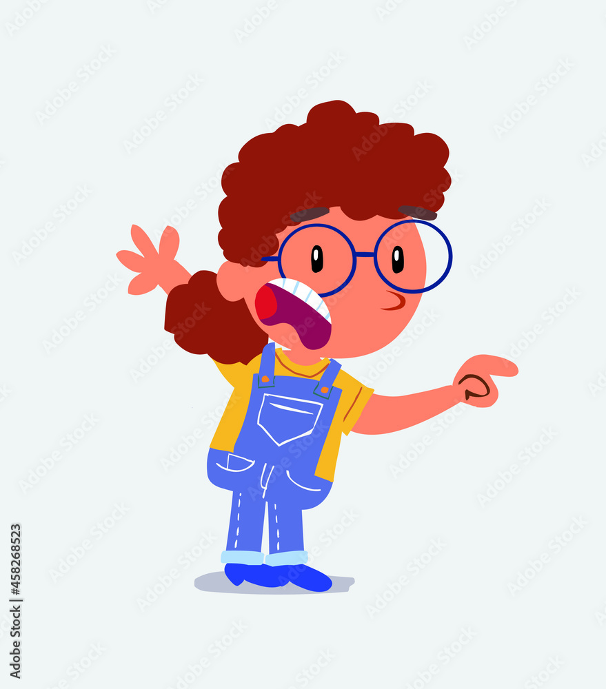 cartoon character of little girl on jeans pointing at something ...