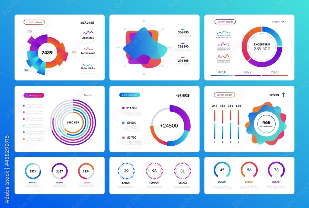 Infographic dashboard interface. Admin panel with graphs, chart ...