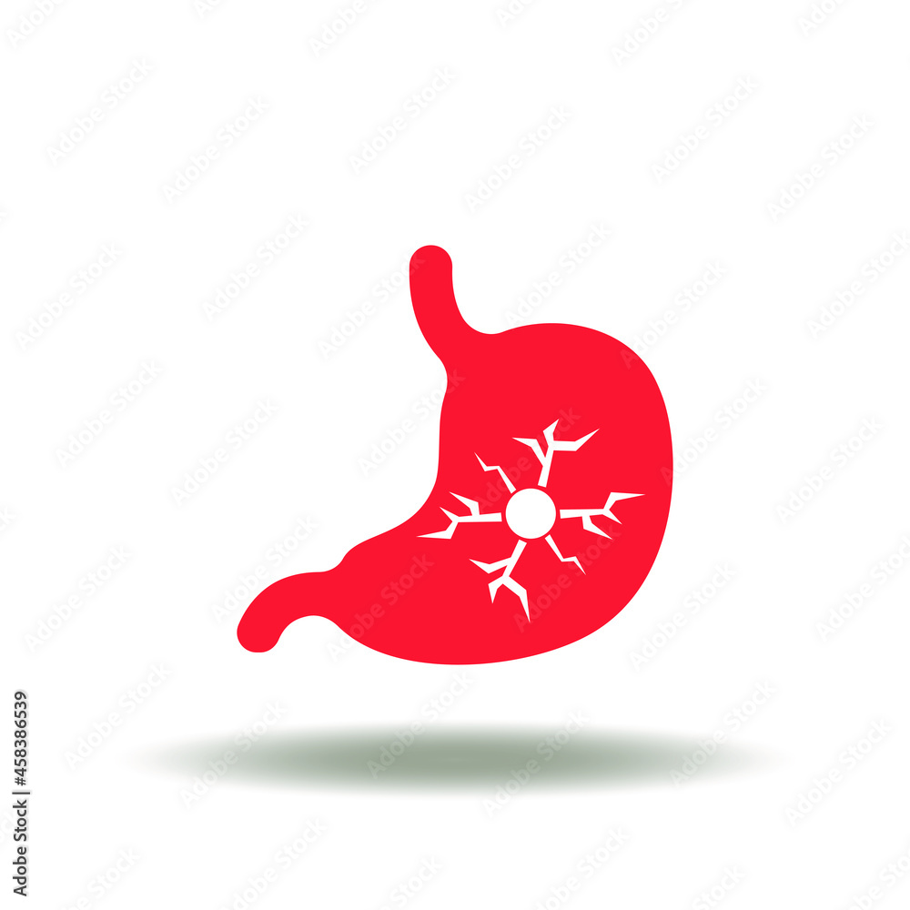 Vector illustration of stomach ulcer. Symbol of stomach upset. Icon of ...