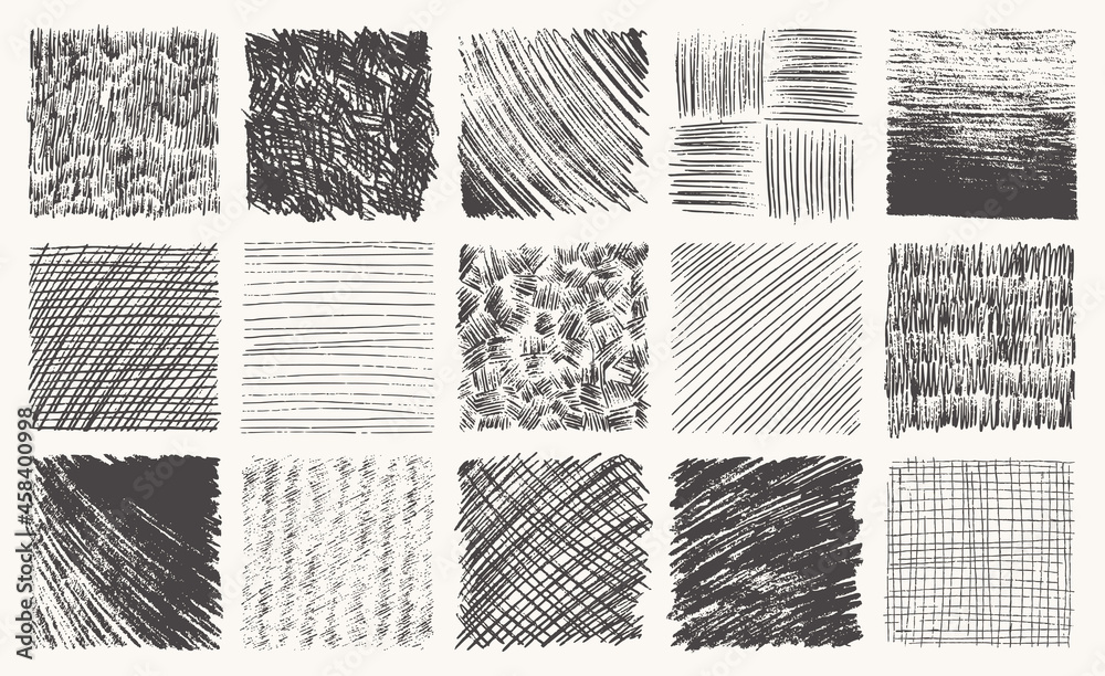 Sketch pencil texture set. Pen hatch effect, black scribble chalk ...