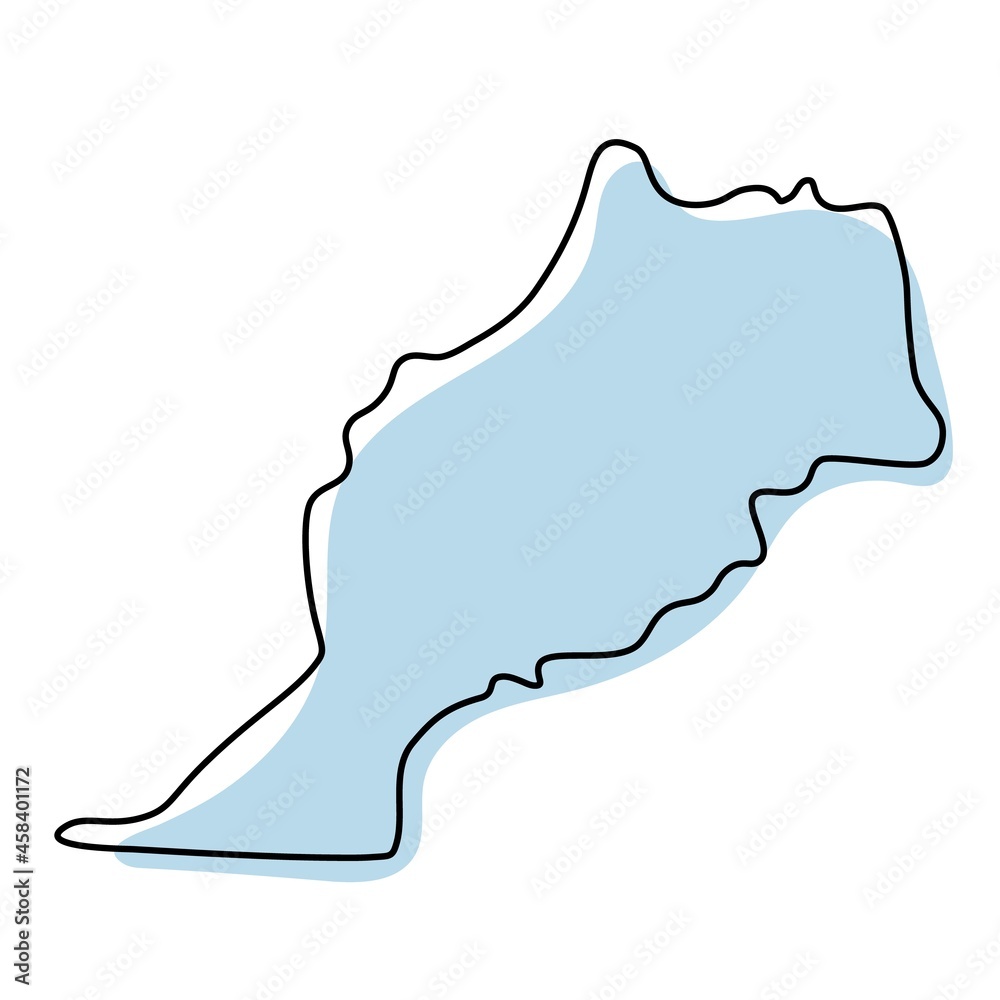 Stylized simple outline map of Morocco icon. Blue sketch map of Morocco ...