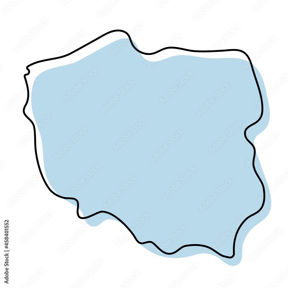 Stylized simple outline map of Poland icon. Blue sketch map of Poland ...
