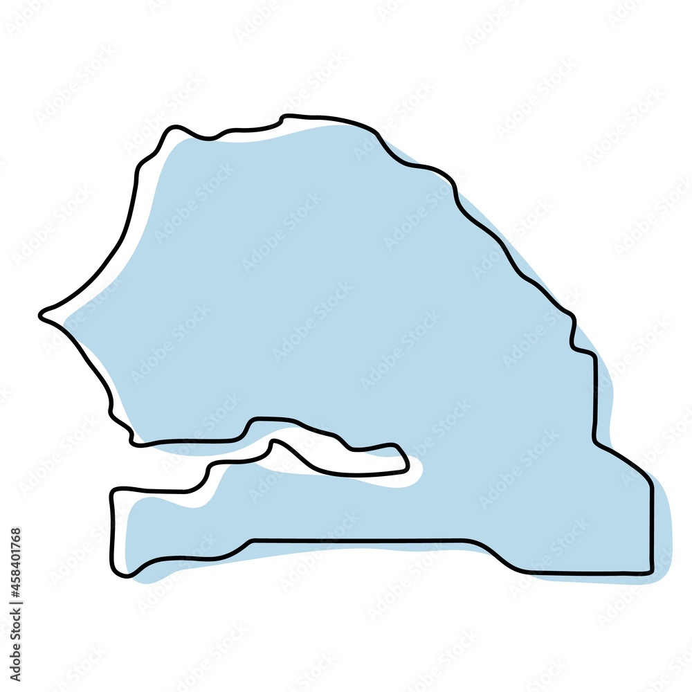 Stylized simple outline map of Senegal icon. Blue sketch map of Senegal ...