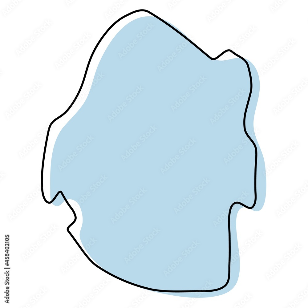 Stylized simple outline map of Swaziland icon. Blue sketch map of ...