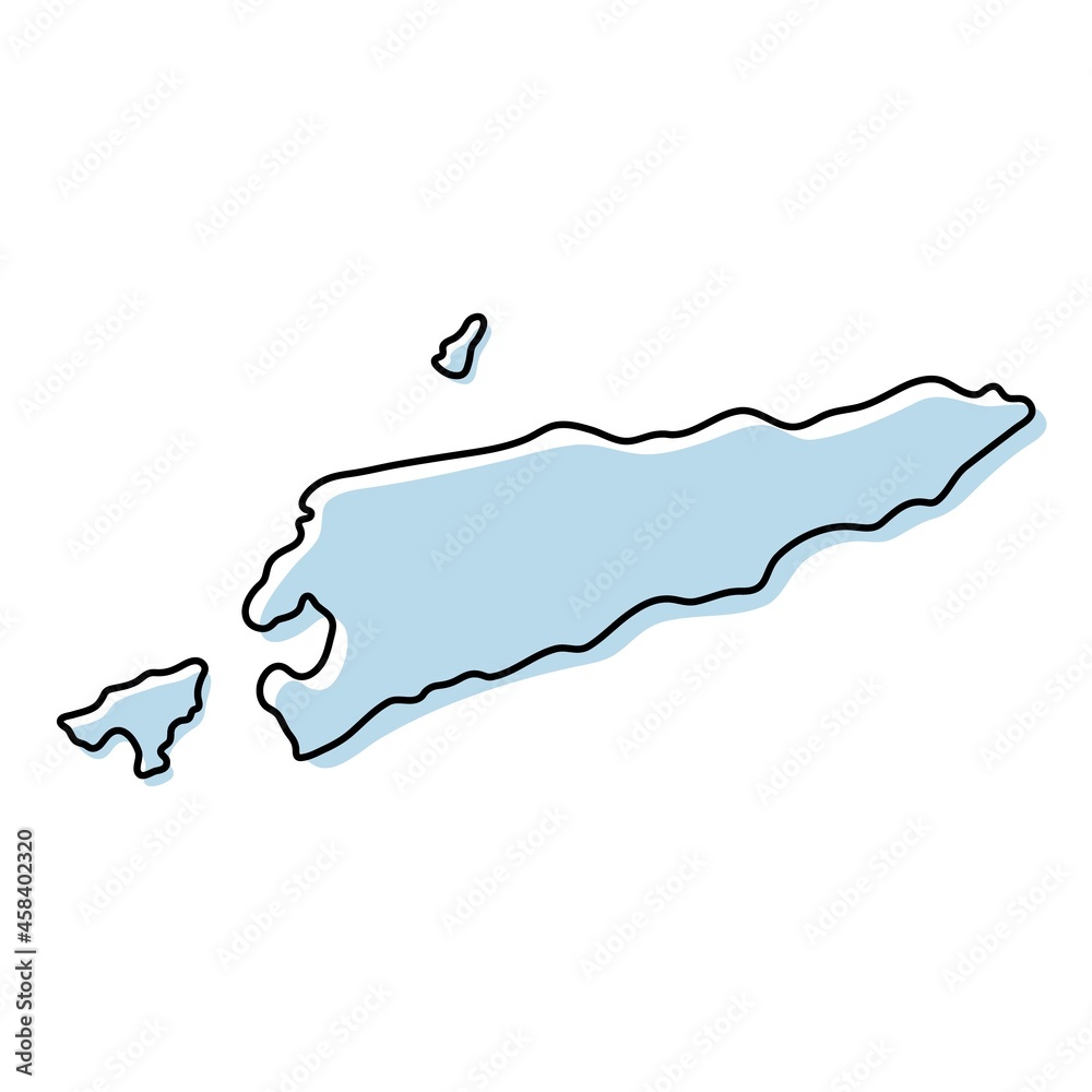 Stylized simple outline map of Timor-Leste icon. Blue sketch map of ...