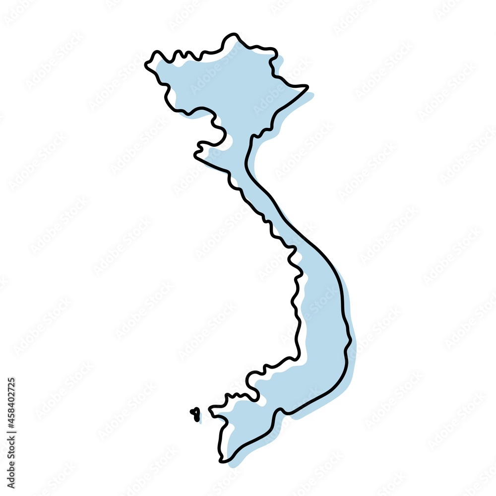 Stylized simple outline map of Vietnam icon. Blue sketch map of Vietnam ...