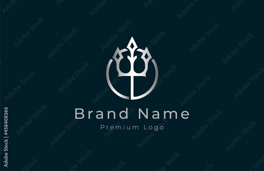 Trident Logo, silver trident in circle design logo, vector illustration ...