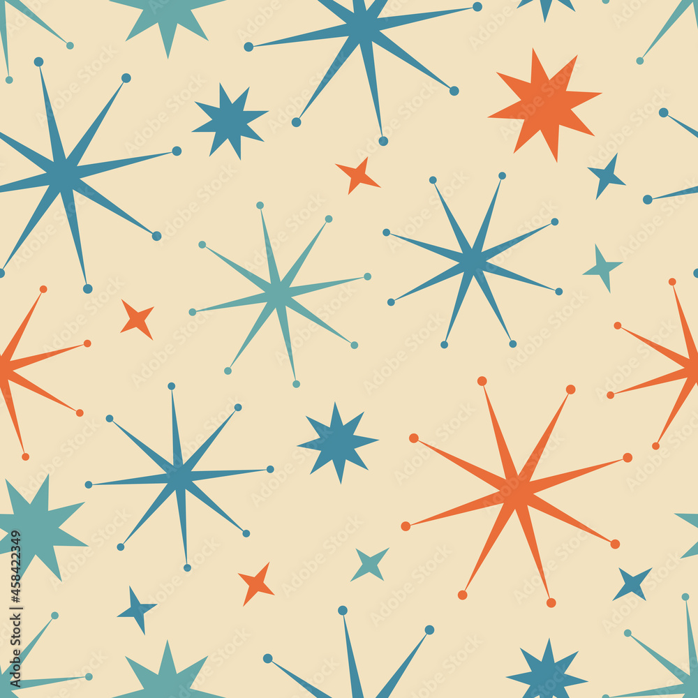 1950s star seamless vector pattern. 50s style retro, vintage, mid ...