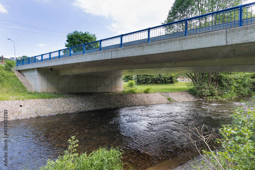 Bridge reconstruction. Panels with reinforcing steel bars on top of ...