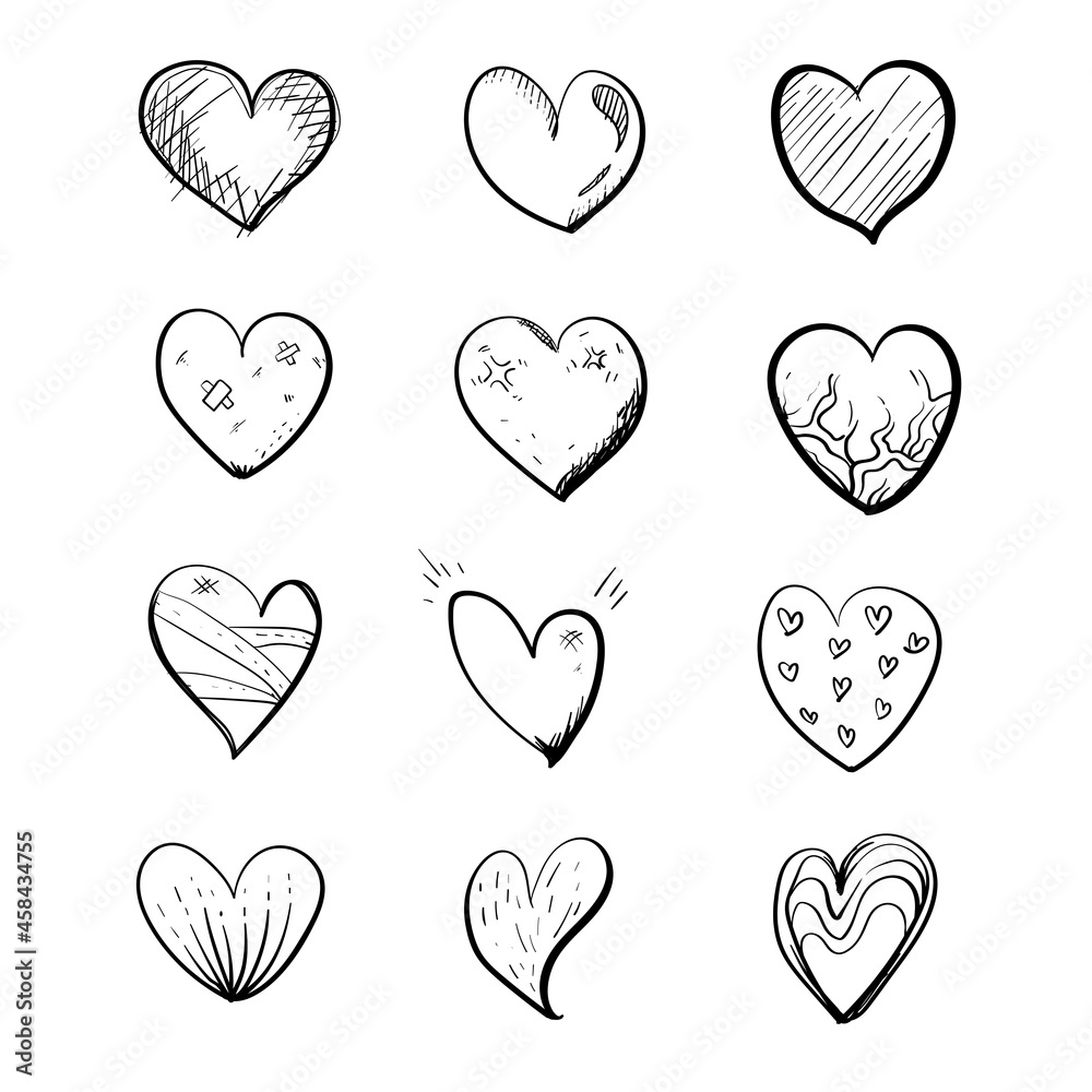Hand drawn heart symbols doodle vector. Set of hand drawn, sketch ...