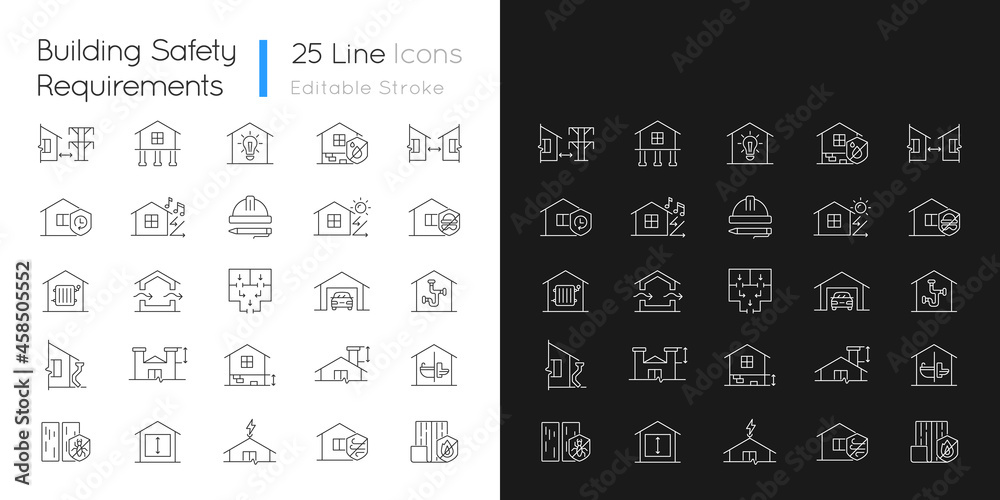 Vector de Stock Building safety requirements linear icons set for dark ...
