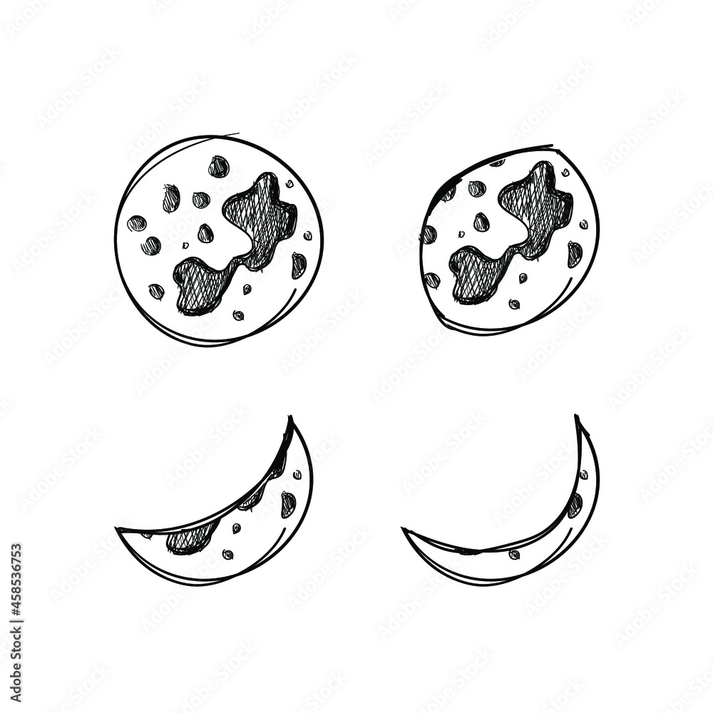 Vector Moon Different Phases, Hand Drawn Sketch Style Illustration ...