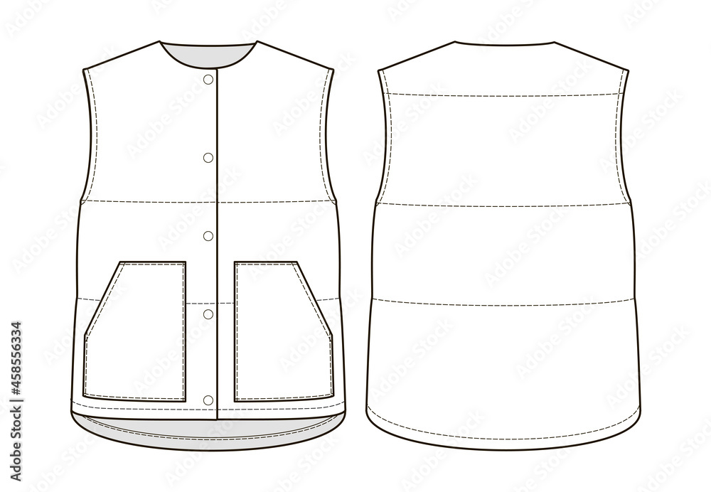 Fashion technical drawing of puffer vest Stock Vector | Adobe Stock