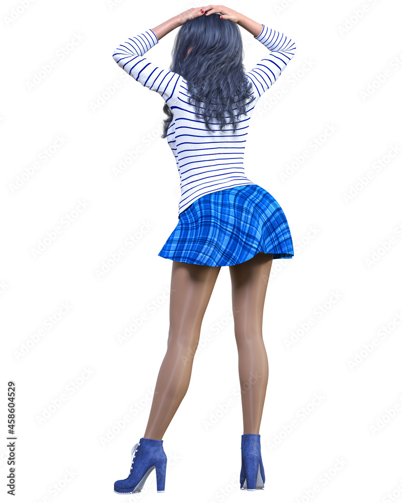 Beautiful woman in short skirt and boots. Stock Illustration | Adobe Stock