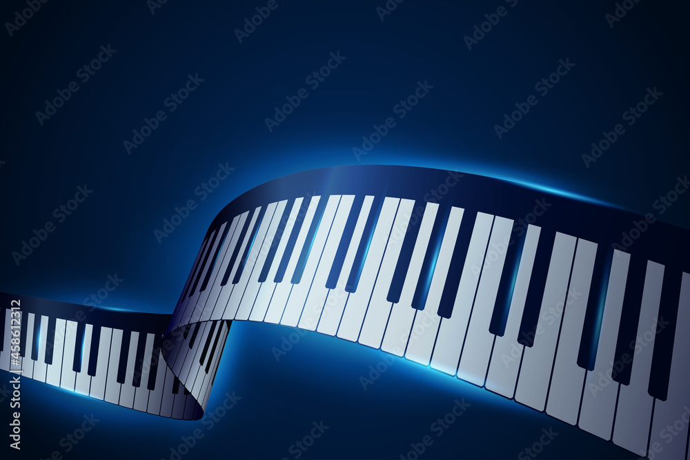 Realistic piano keys in isometric style. Abstract blue musical ...