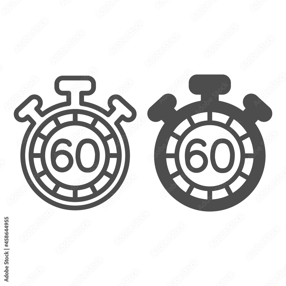 Stopwatch with buttons, 60 seconds, timer, chronometer line and solid ...