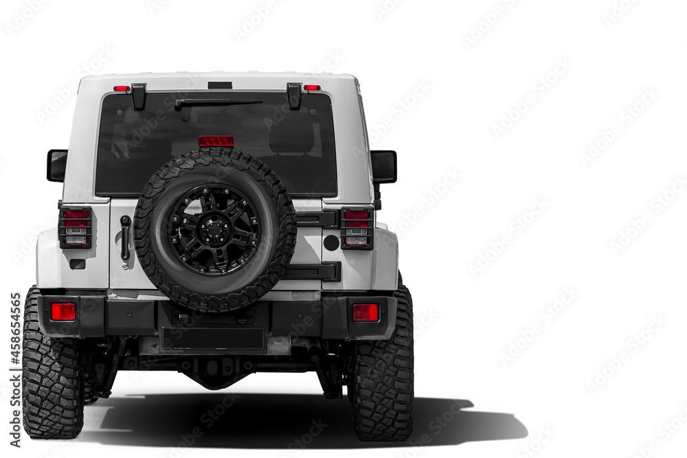 Silver jeep , back view. Expensive jeep on a white background for your ...