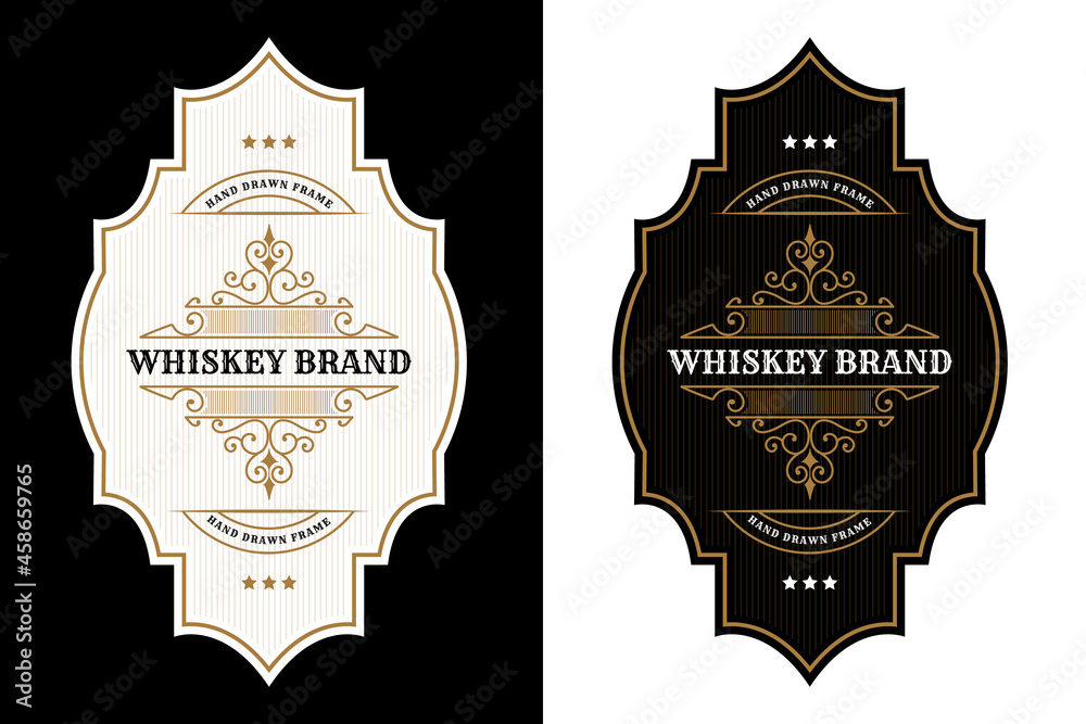 Whiskey Bourbon Vintage luxury antique logo border frame western ...