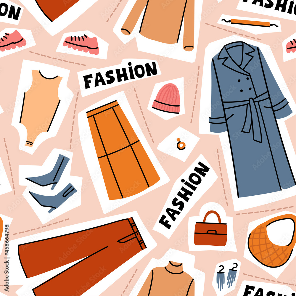 Vector seamless pattern on the theme of fashion. Cartoon background ...