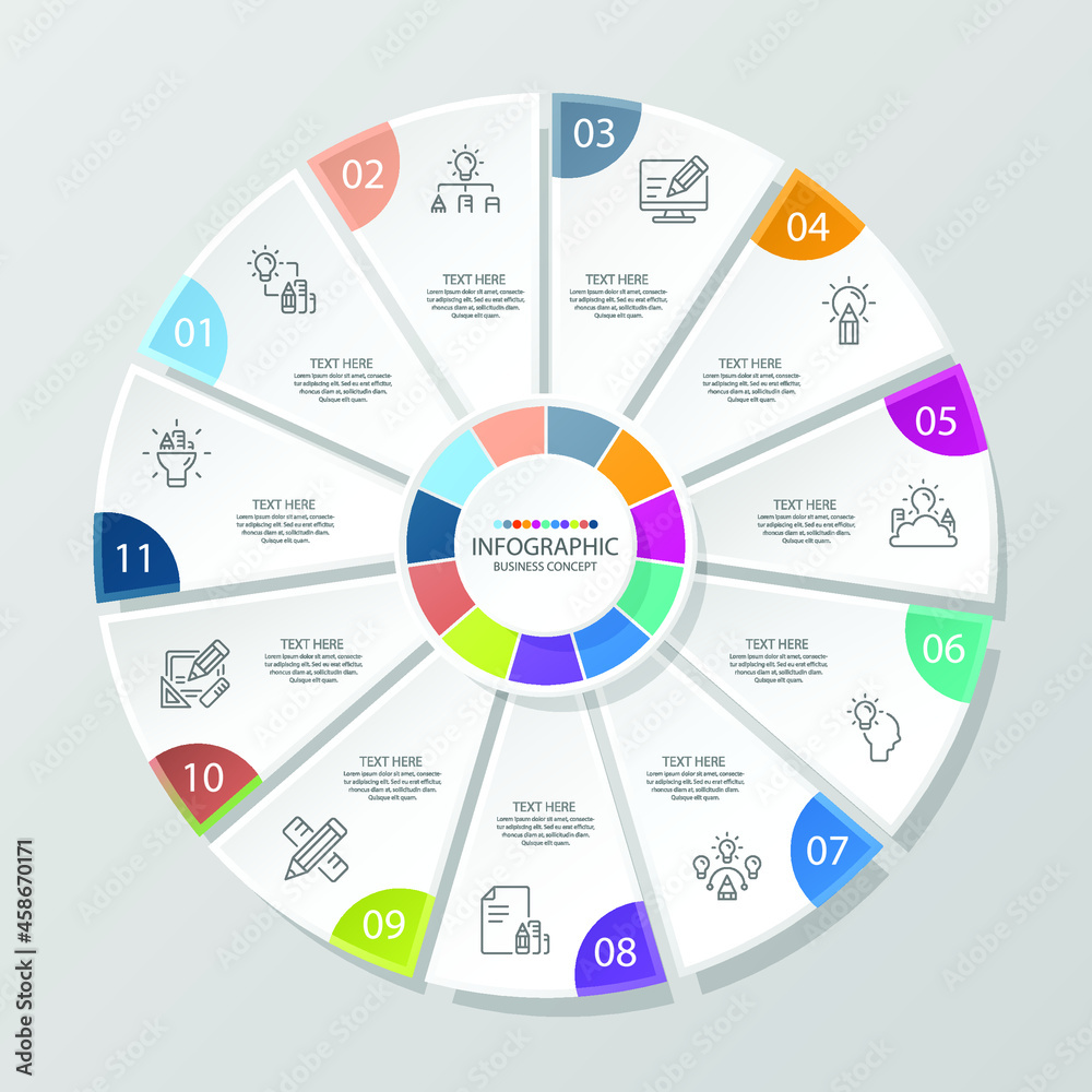 Praca wektorowa bez tantiem: Basic circle infographic template with 11 ... Praca wektorowa bez tantiem: Basic circle infographic template with 11 ...