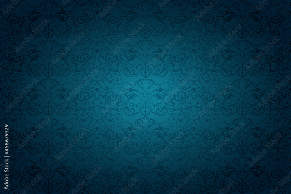 Dark blue vintage background , royal with classic Baroque pattern ...