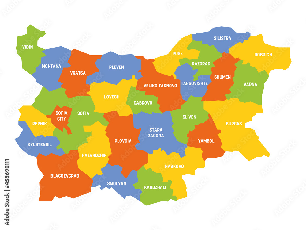 Colorful political map of Bulgaria. Administrative divisions ...